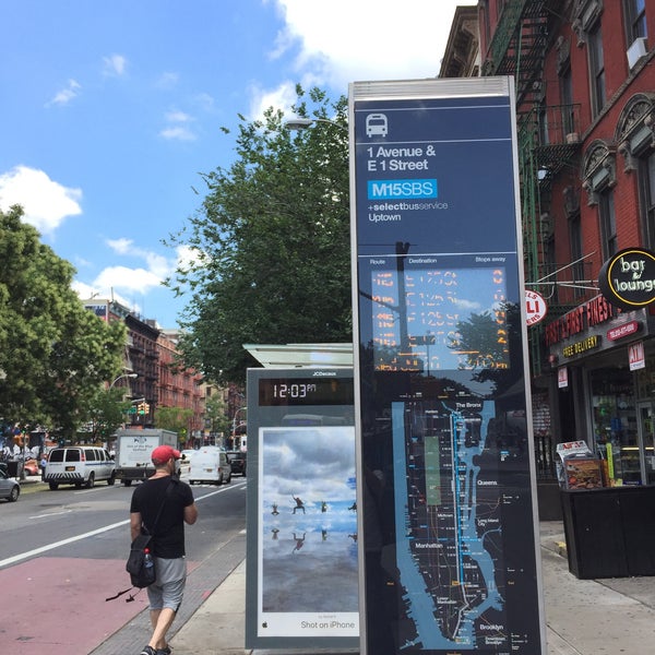 MTA Bus - 1 Av & E 1 St (M15-SBS) - Bus Stop in East Village
