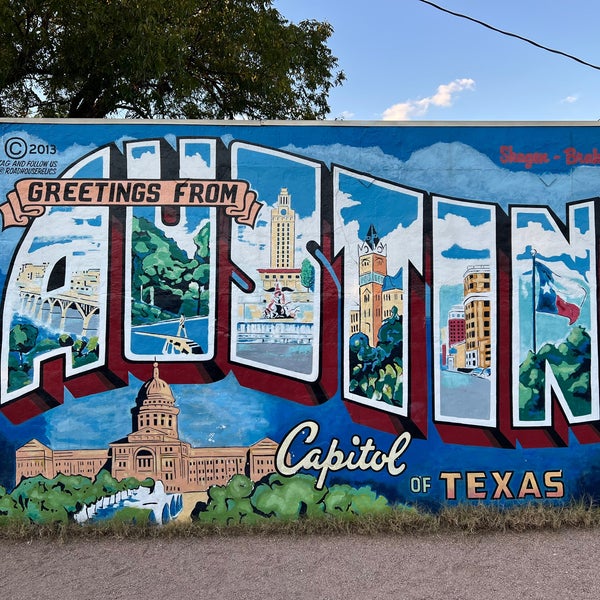 Greetings from Austin (1997) mural by Bill Brakkage, Rory Skagen, and ...