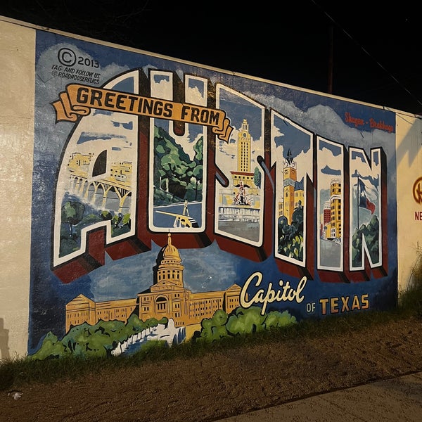 Photos at Greetings from Austin (1997) mural by Bill Brakkage, Rory Skagen, and Todd Sanders ...