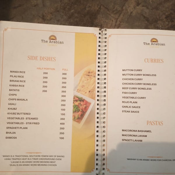 Arabian Food Menu