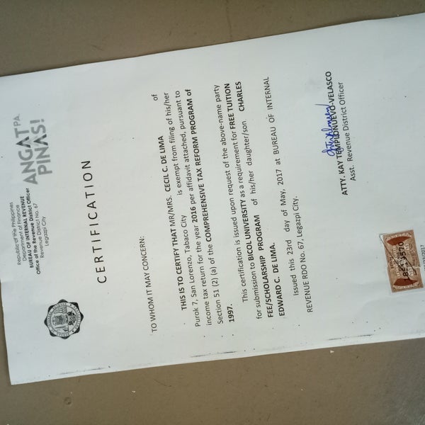 BIR RDO 67 - Legazpi City, Albay - BIR Bldg, Camia St, Imperial Court Subd
