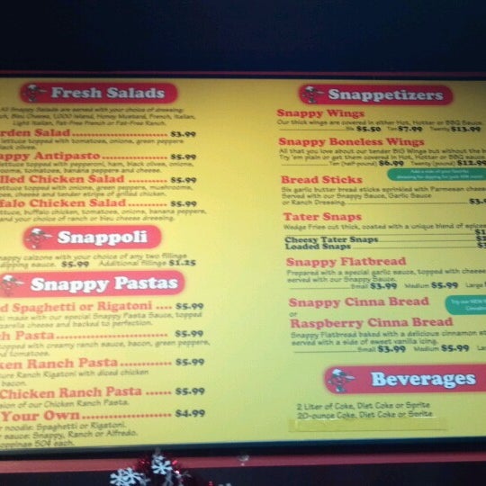 Snappy tomato pizza menu store