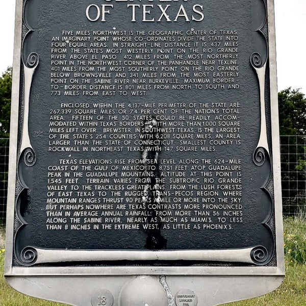 Geographic Center of Texas Marker - 2 tips