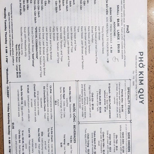 Pho Kim Quy - Vietnamese Restaurant in Fountain Valley