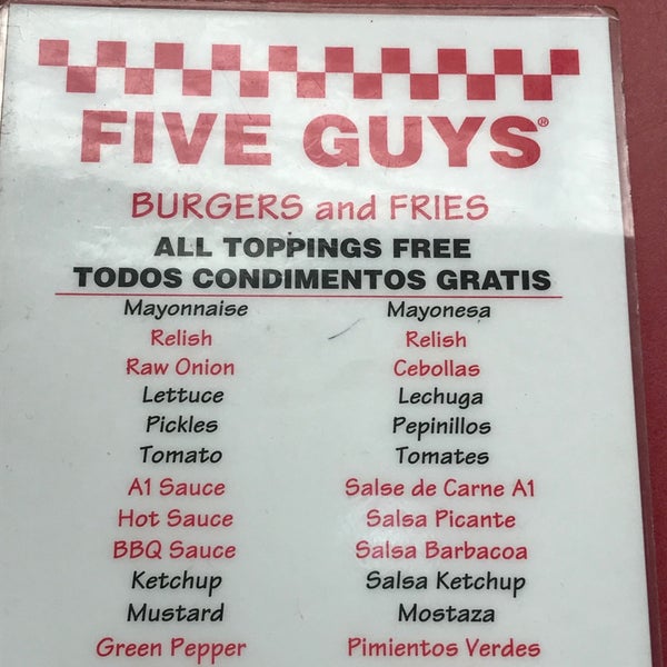 Five Guys Burgers And Fries Menu