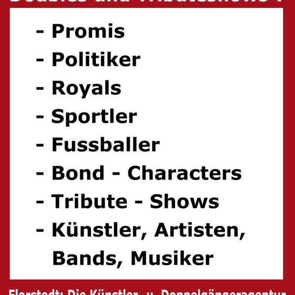 Florstedt: die Künstler- und Doppelgängeragentur - Miscellaneous Shop ...