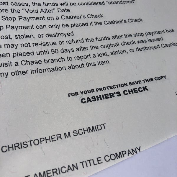 Chase Cashiers Check