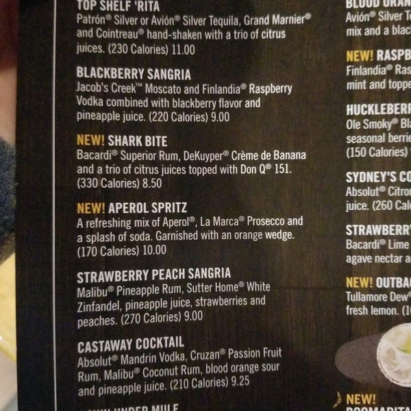 Outback Steakhouse Drink Menu