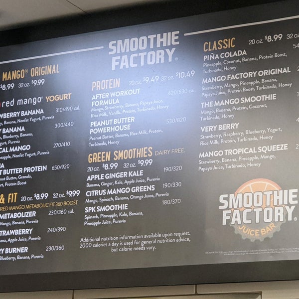 Red Mango Smoothie Menu