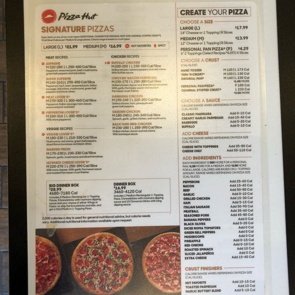 Pizza Hut Express Menu