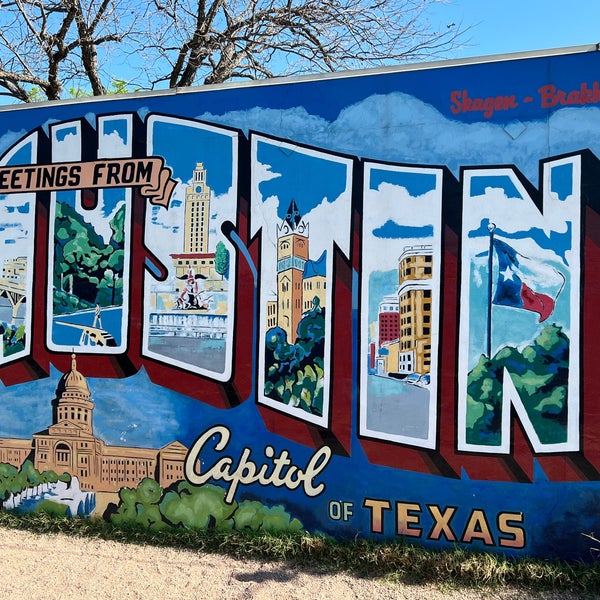 Greetings from Austin (1997) mural by Bill Brakkage, Rory Skagen, and ...