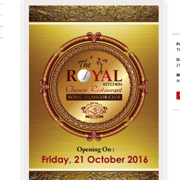 The Royal Kitchen Chinese restaurant at Royal Selangor club at Dataran ...