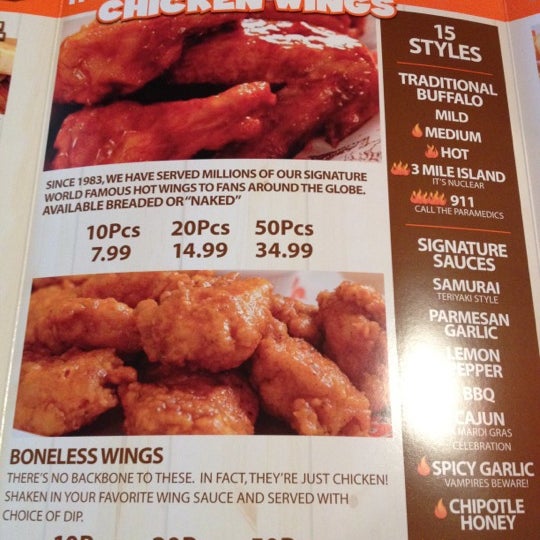 Hooters Wings Menu